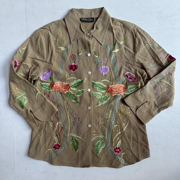 Vintage | Tops | Vintage Bobby Chan Silk Blend Floral Embroidered ...
